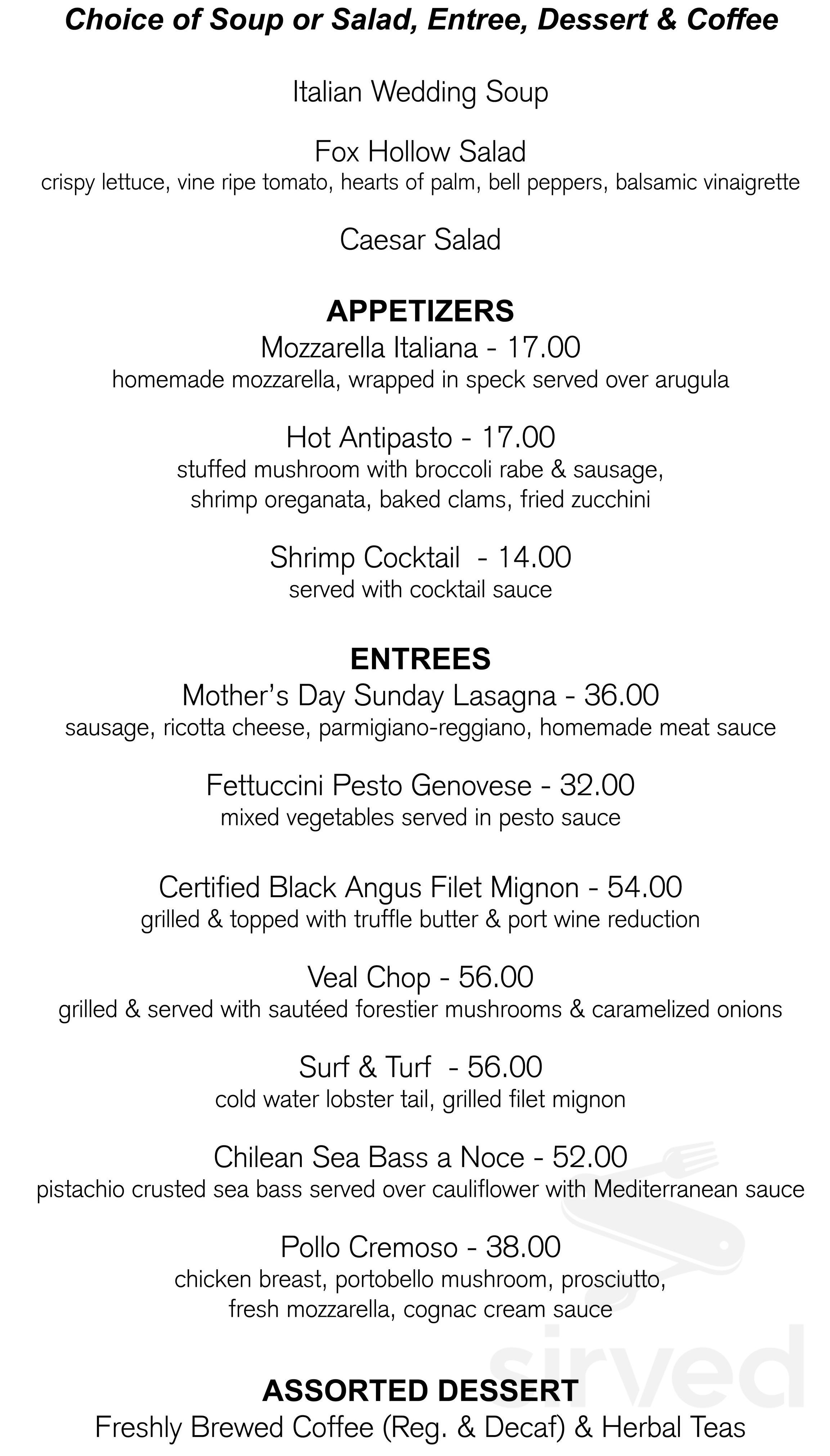 Volpe menu in Woodbury, New York, USA