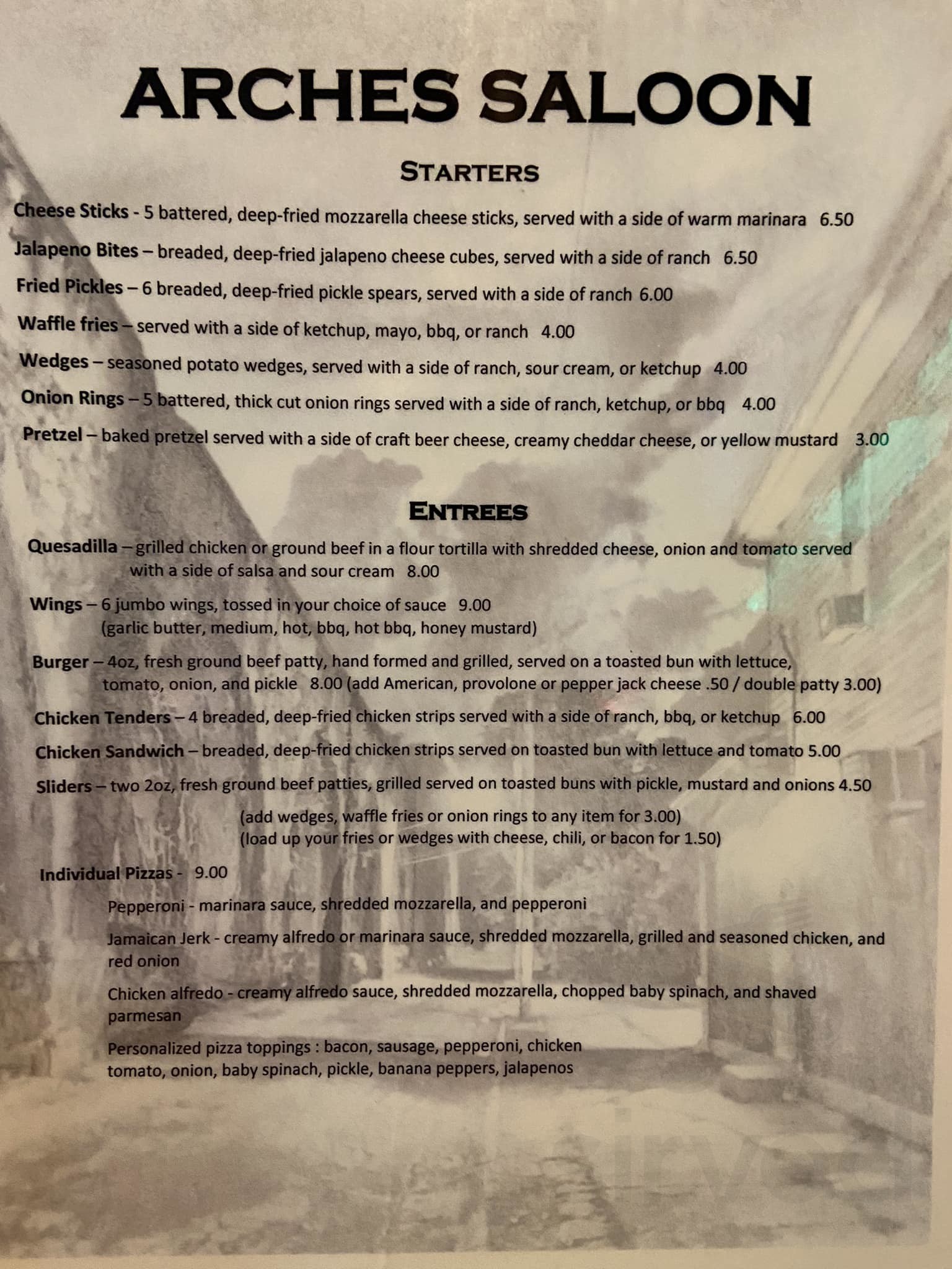 Menu - Hamilton OH's The Arches Saloon | Sirved