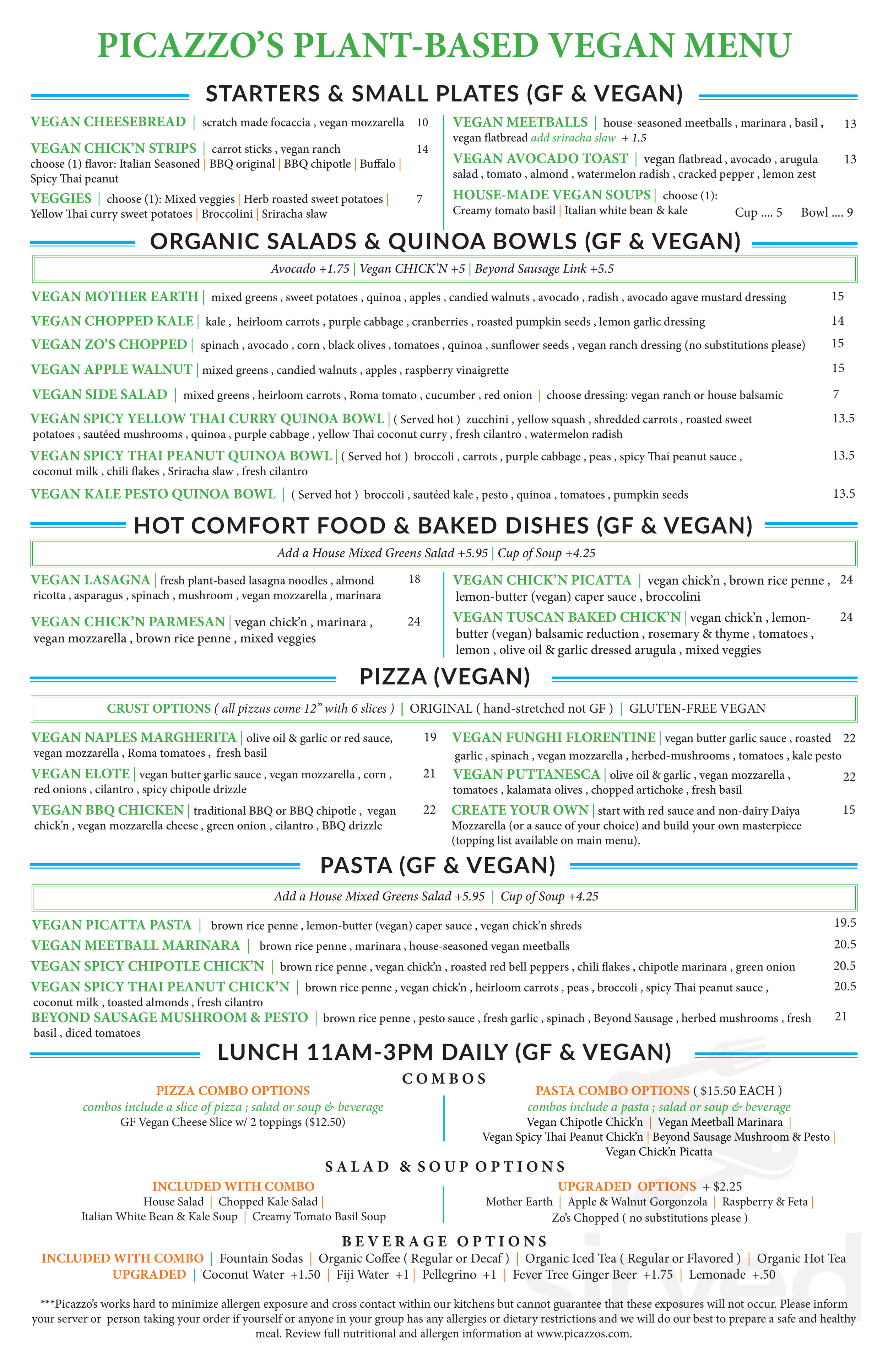 Menu - Gilbert AZ's Picazzo's Healthy Italian Kitchen Gilbert | Sirved