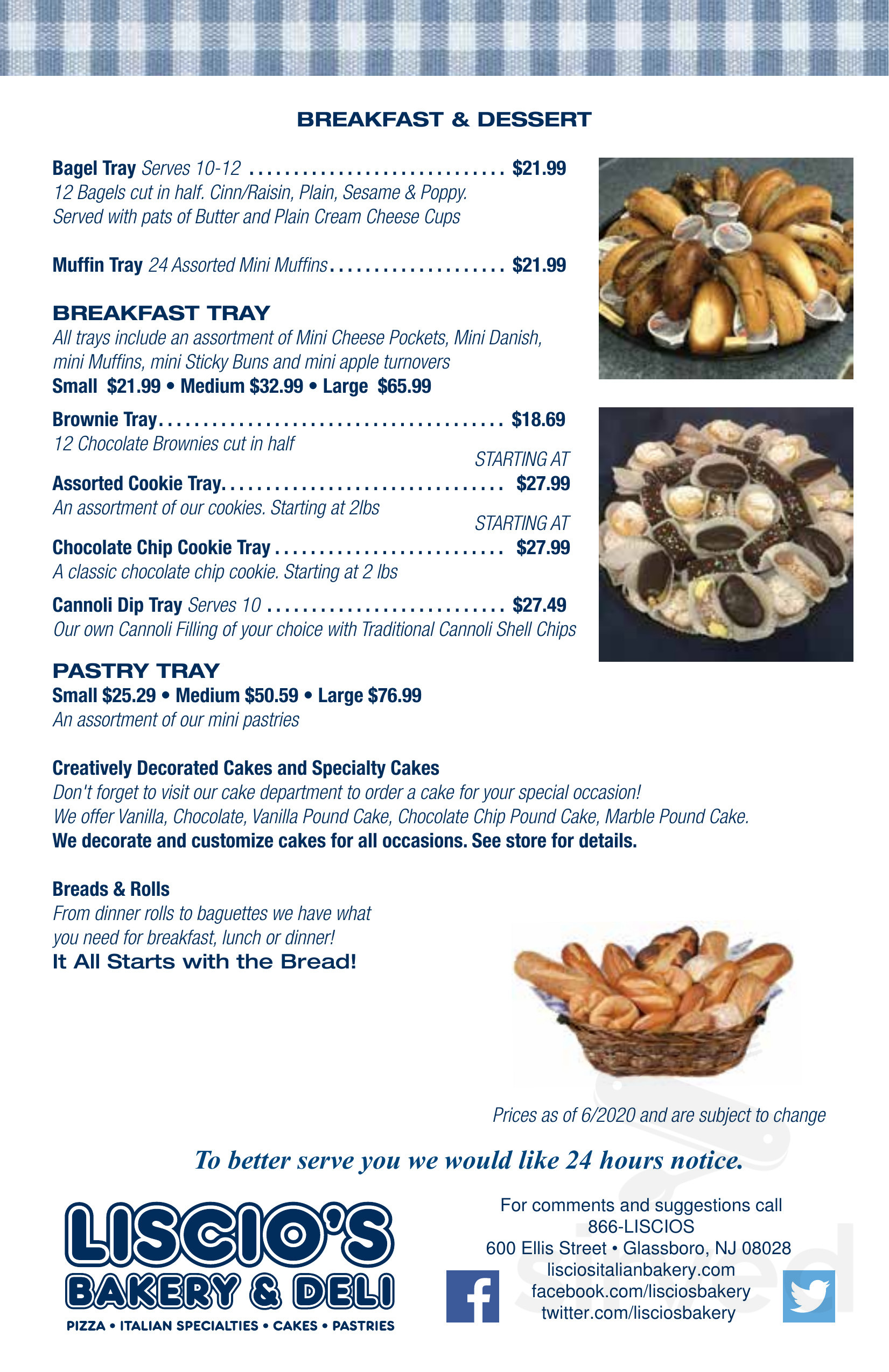 Liscio's Italian Bakery menu in Sewell, New Jersey, USA
