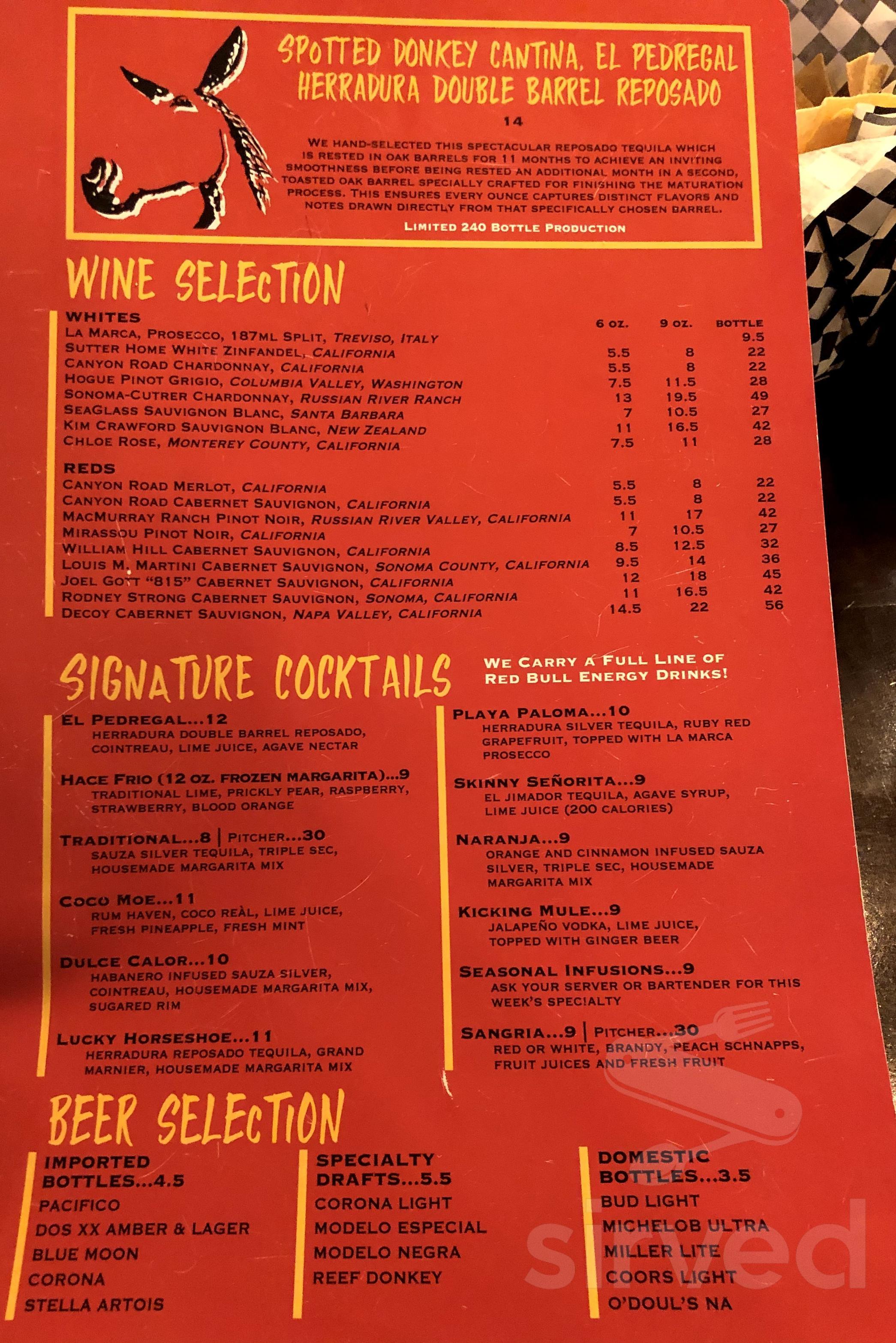 Menu for The Spotted Donkey Cantina in Clearwater Beach, FL | Sirved
