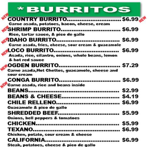 Los Betos menu in Nampa, Idaho, USA