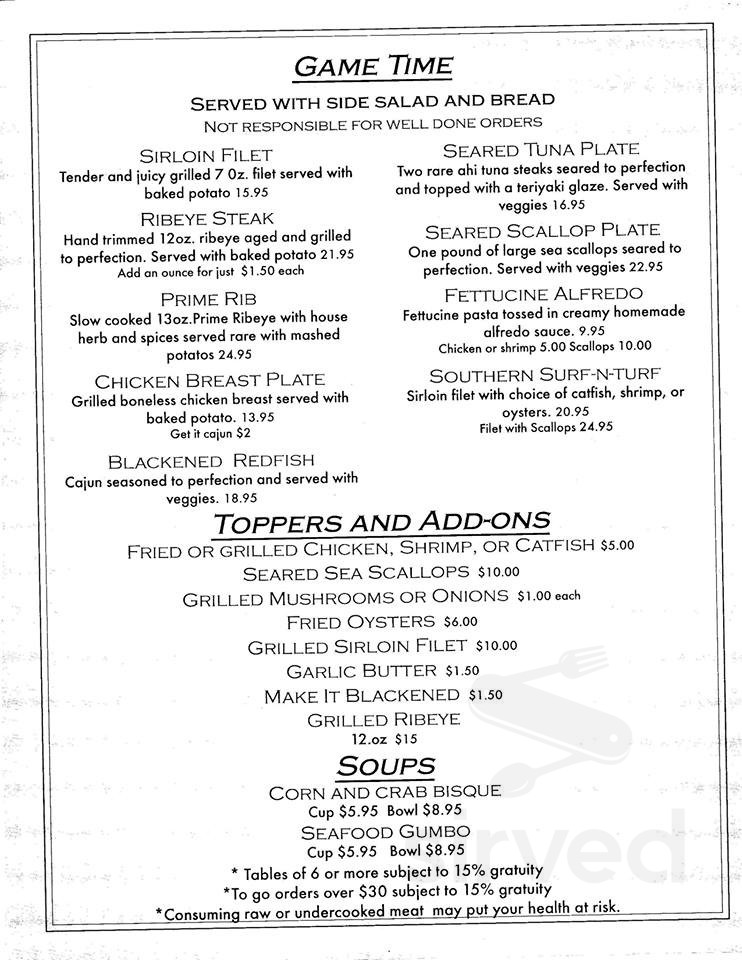 The Red Zone menus in Diamondhead, Mississippi, United States