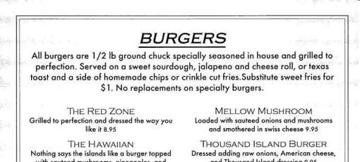 Menu for The Red Zone in Diamondhead, MS | Sirved