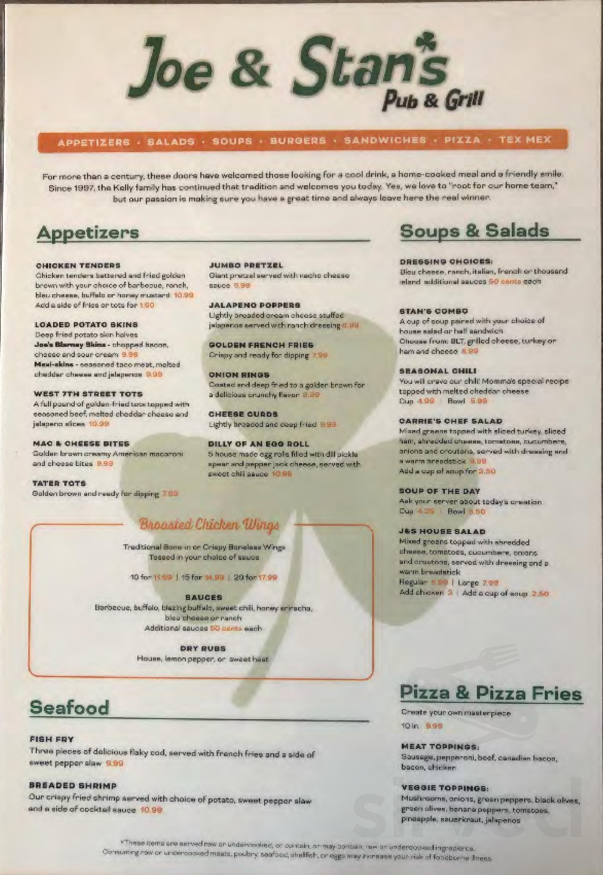 Joe & Stan's Pub & Grill menu in St Paul, Minnesota, USA