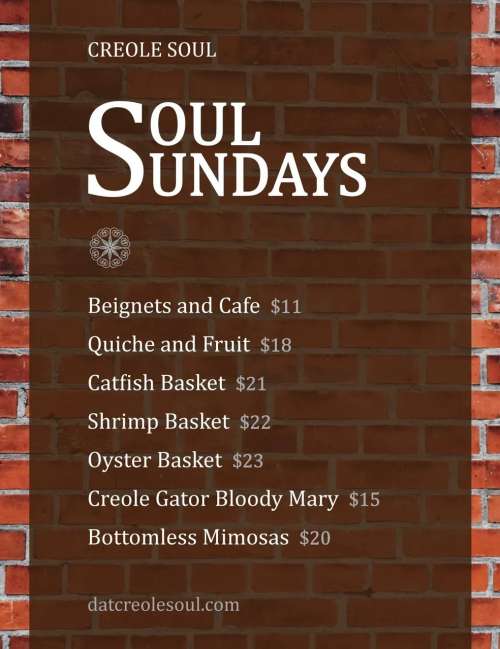 Creole Soul menu in Des Moines, Washington, USA