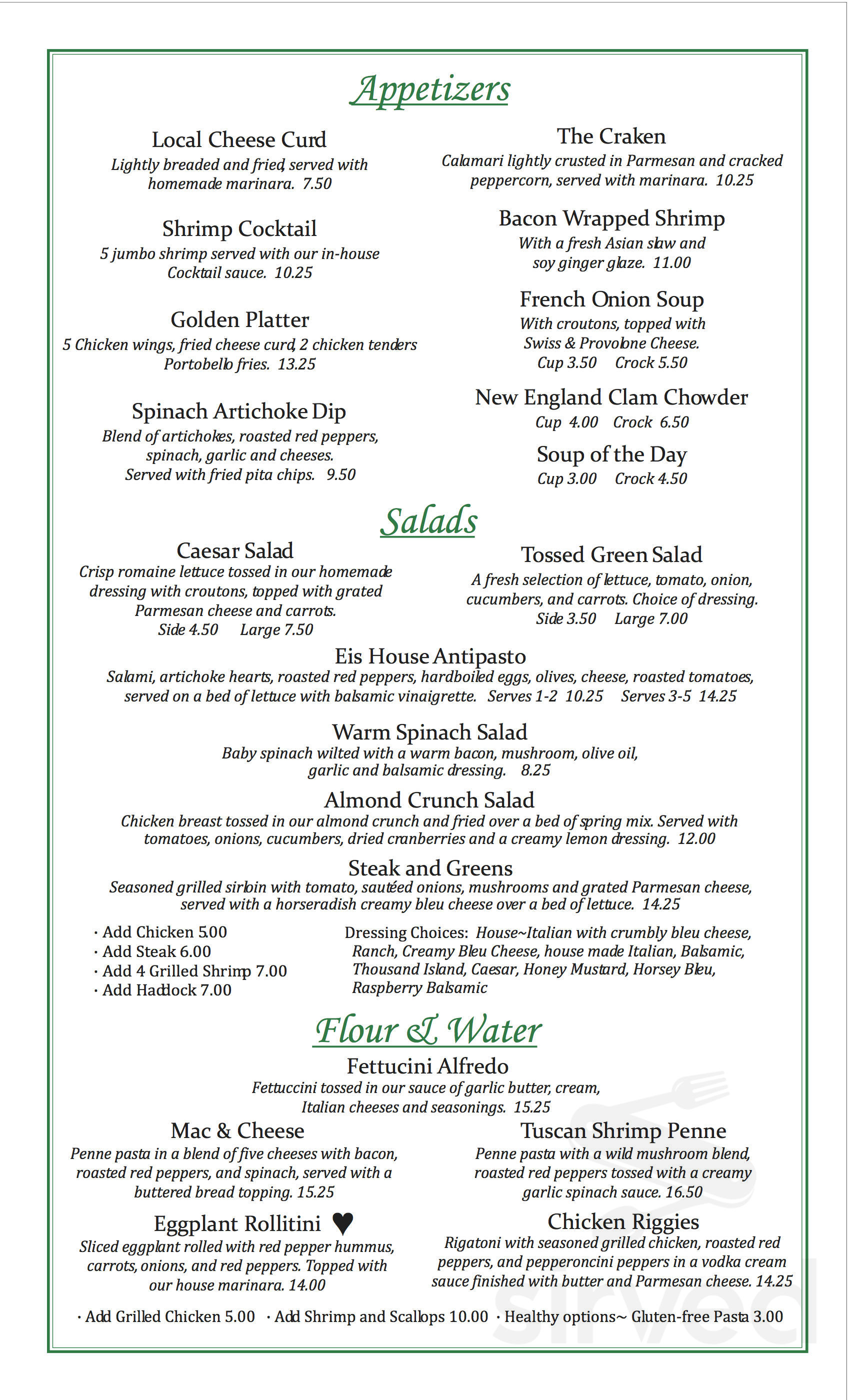 The Eis House menu in Mexico, New York, USA