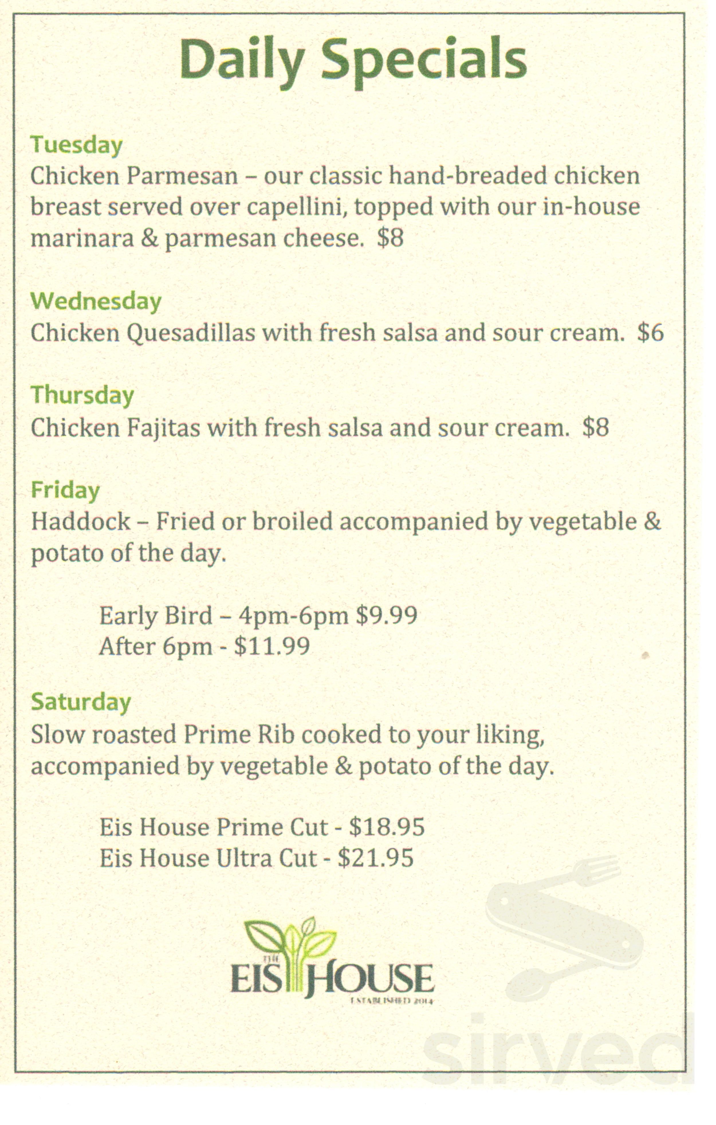 The Eis House menu in Mexico, New York, USA