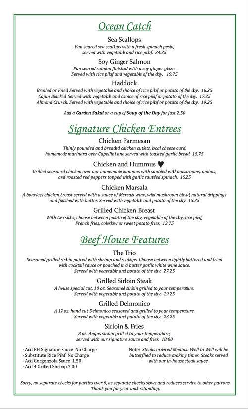 The Eis House menu in Mexico, New York, USA