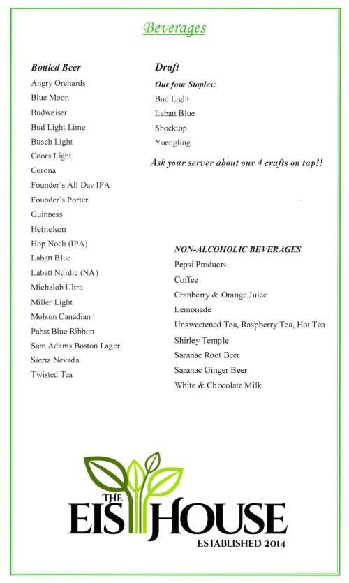 The Eis House menu in Mexico, New York, USA