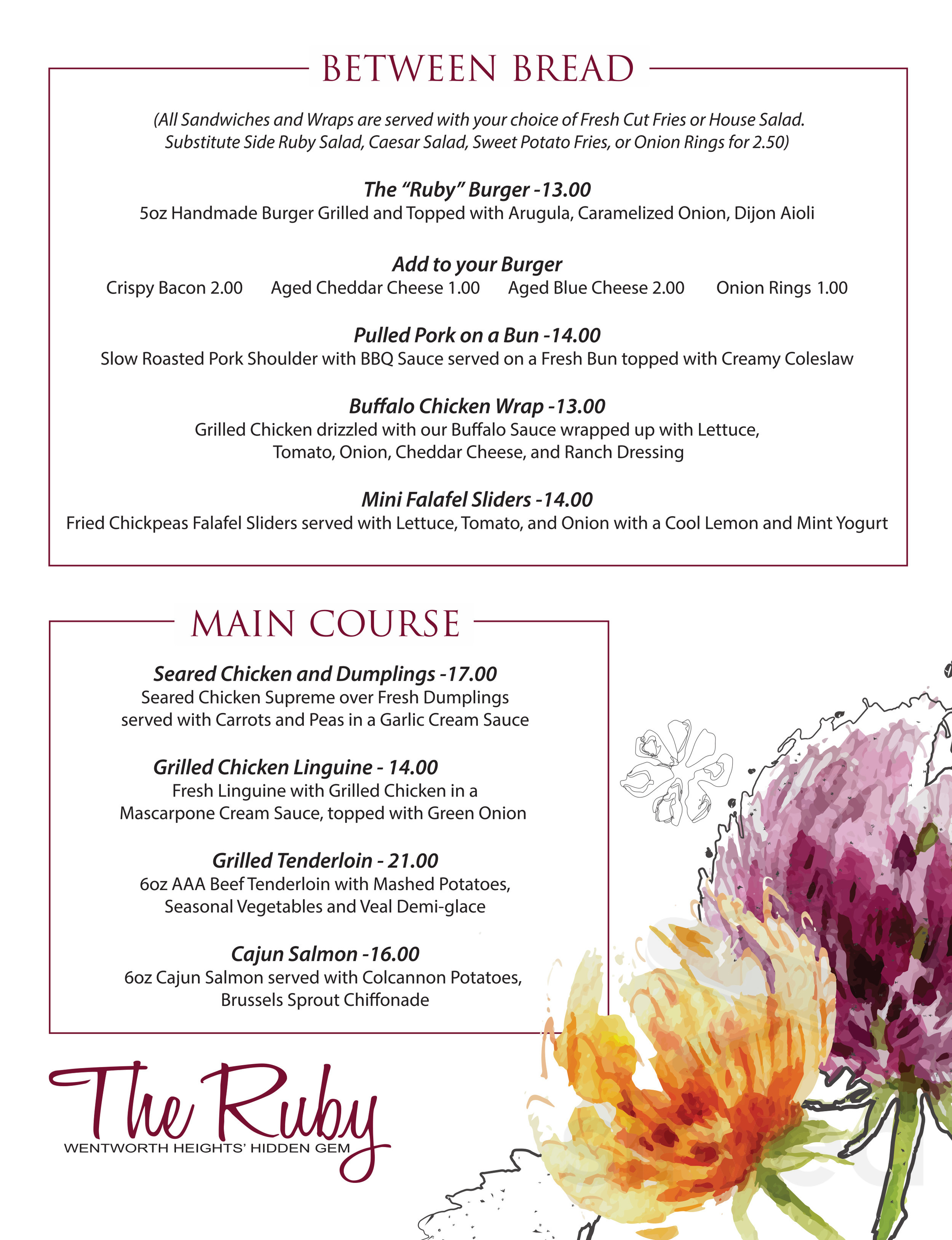 Menu for The Ruby - Wentworth Heights in Hamilton, ON | Sirved