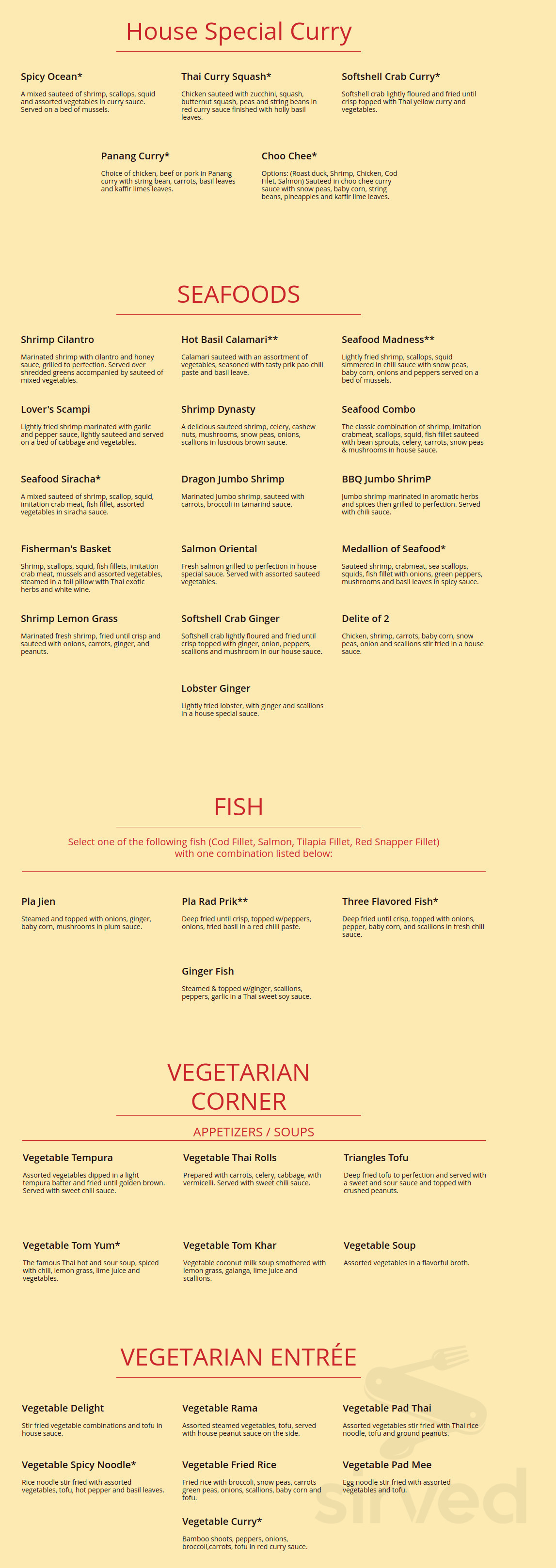 Menu for Thai Place in South Hadley, MA | Sirved