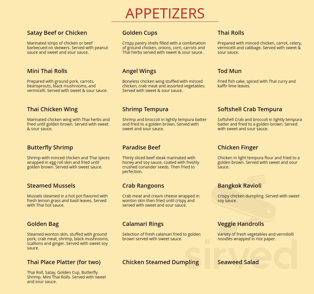Menu for Thai Place in Sturbridge, MA | Sirved