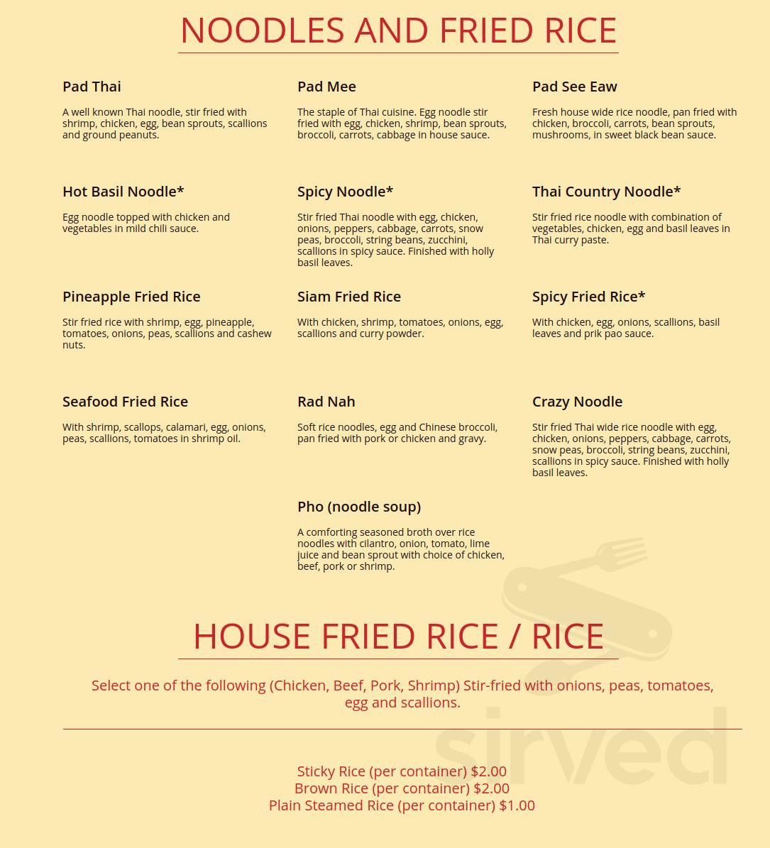 Thai Place menu in South Hadley, Massachusetts, USA
