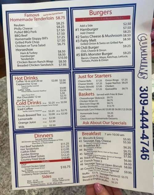 Cummins Family Restaurant menu in Washington, Illinois, USA
