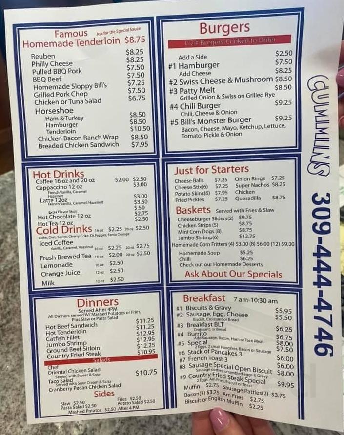 Menu for Cummins Family Restaurant in Washington, IL | Sirved
