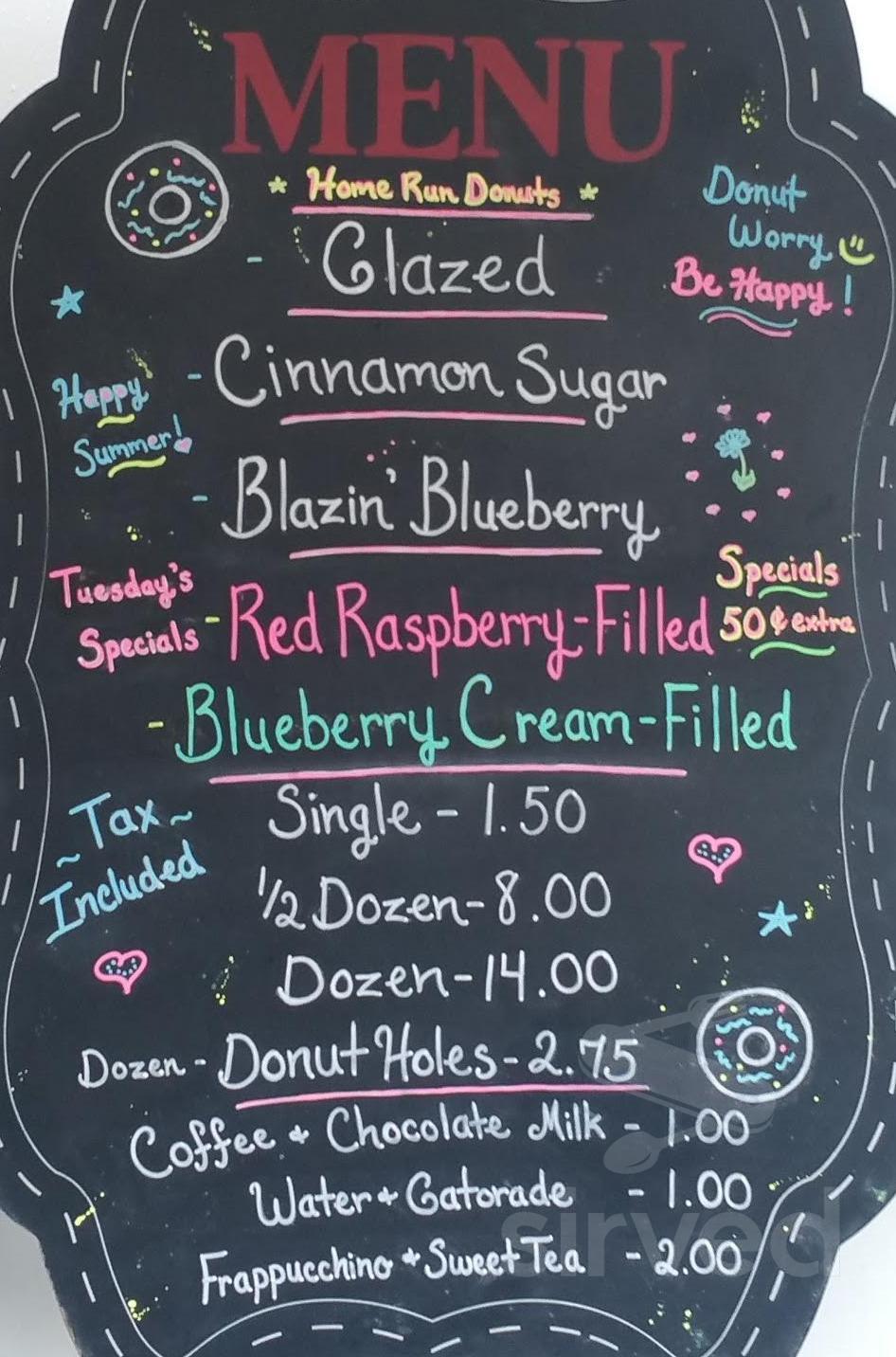 Home Run Donuts menu in Hagerstown, Maryland, USA