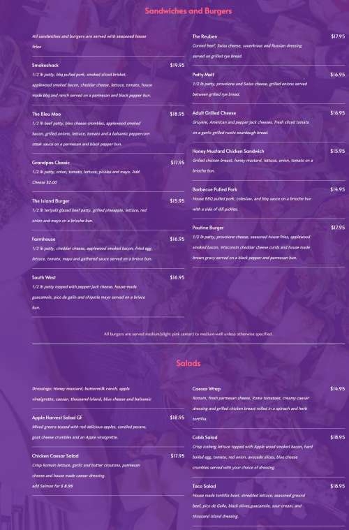 Gathered menu in Post Falls, Idaho, USA