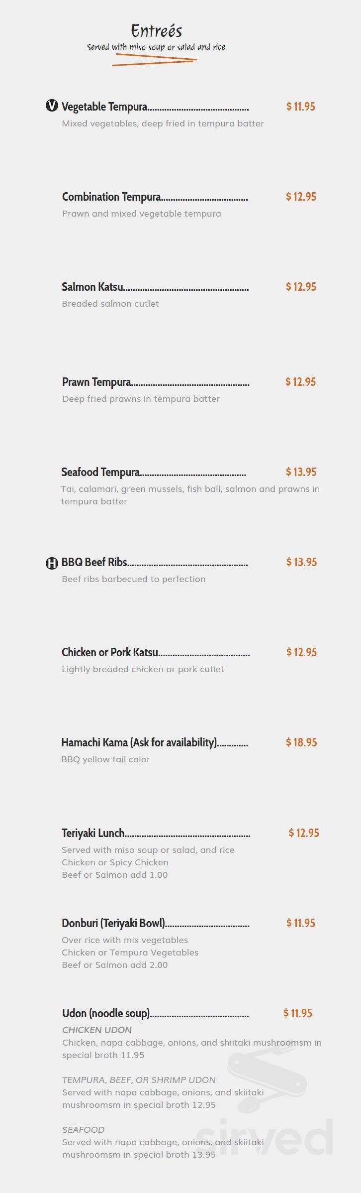 Oishi Teri Sushi Bar menu in Modesto, California, USA