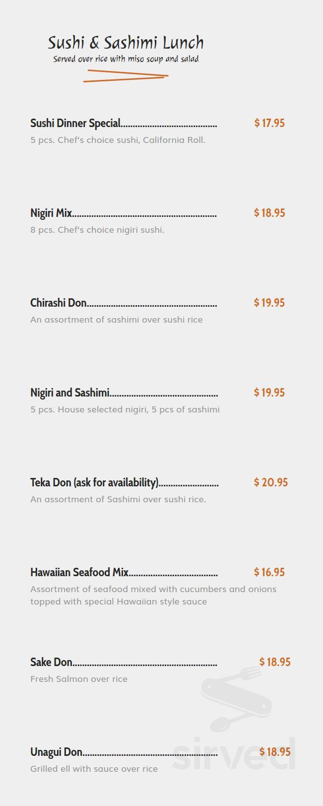 Oishi Teri Sushi Bar menu in Modesto, California, USA