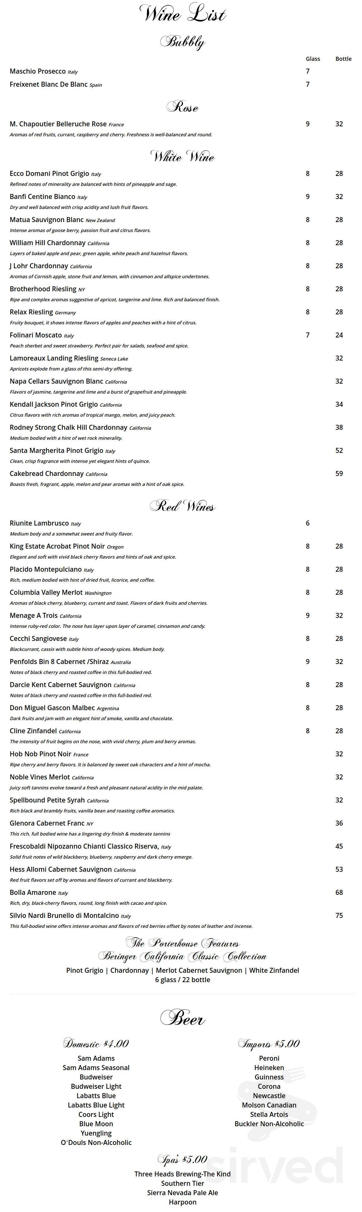 Menu - Fairport NY's The Porterhouse Steak Scotch And Seafood | Sirved