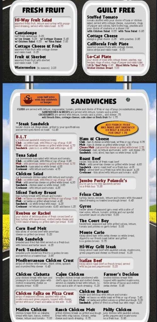 HiWay Restaurant Inc menu in Ottawa, Illinois, USA