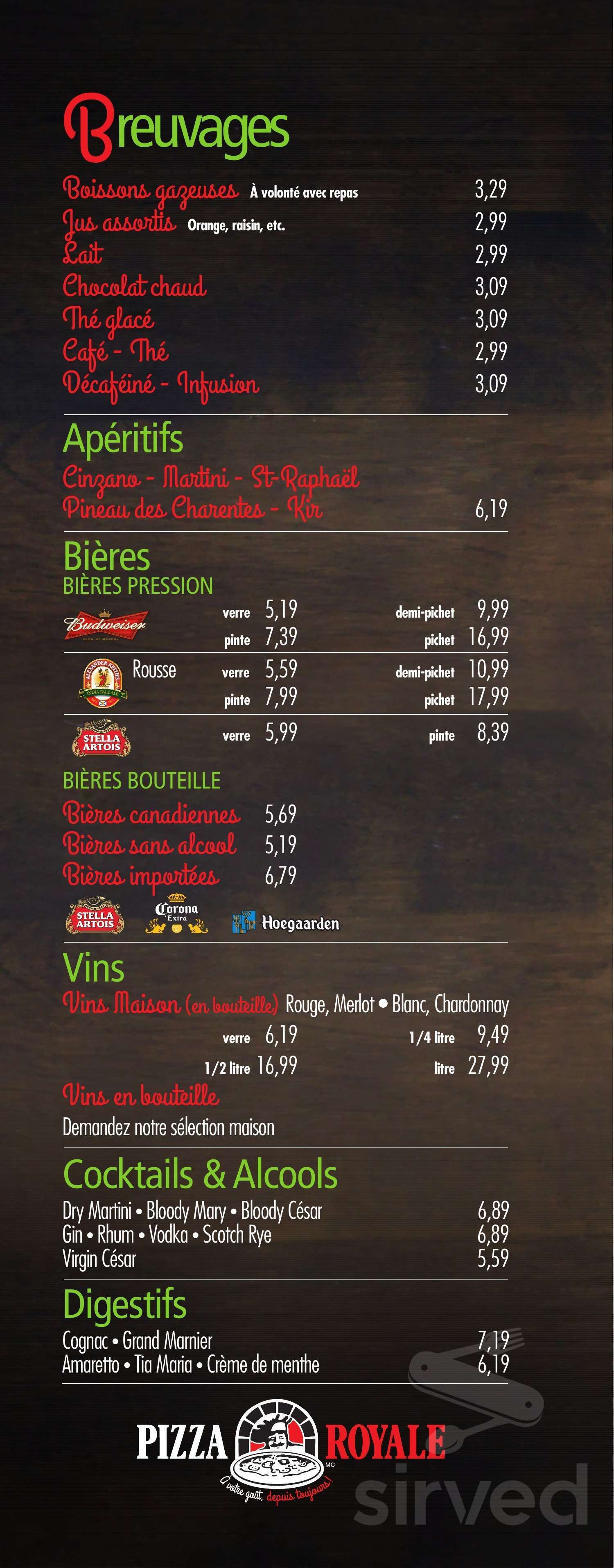 Pizza Royale menu in Québec City, Quebec G1M 2T4, Canada