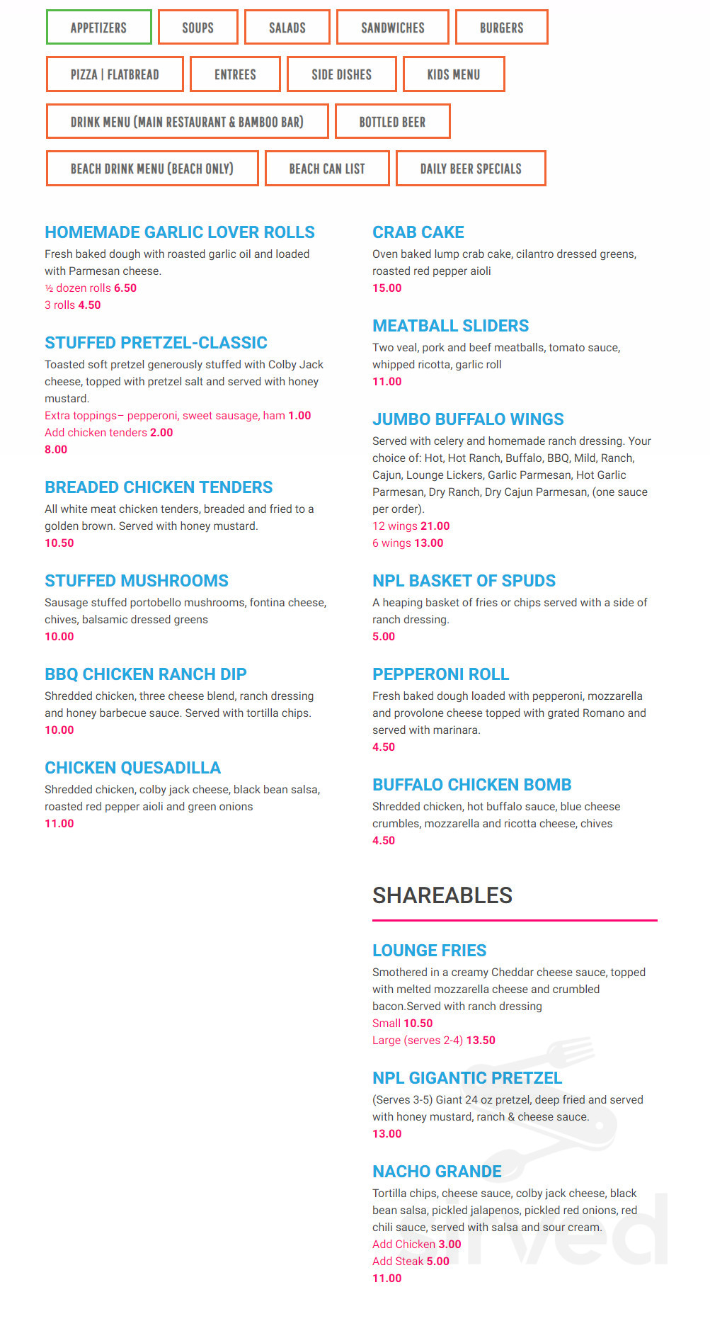 North Park Lounge Cranberry menu in Cranberry Twp, Pennsylvania, USA