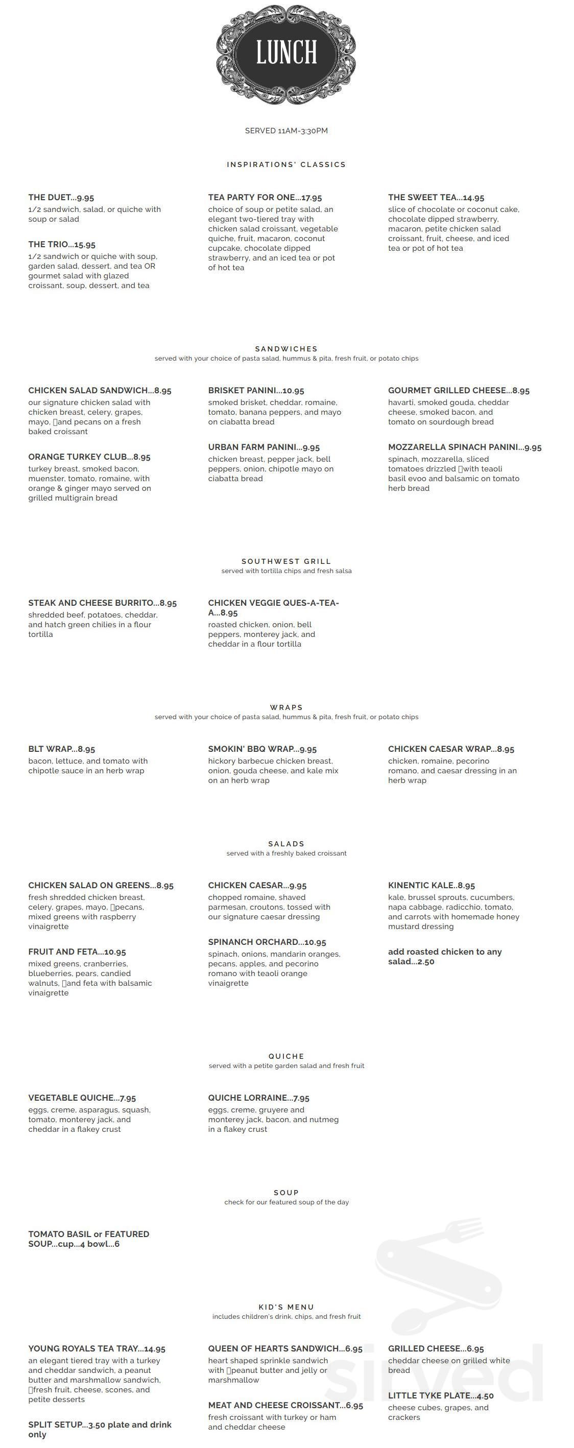 Inspirations Tea Room, Eatery, & Events Menu - Edmond, Oklahoma | Sirved