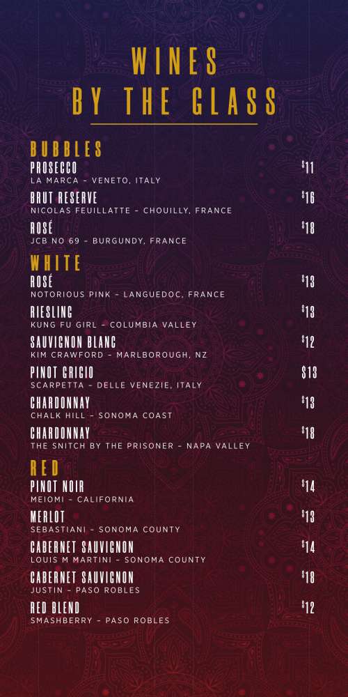 CASBAR Lounge menu in Las Vegas, Nevada, USA
