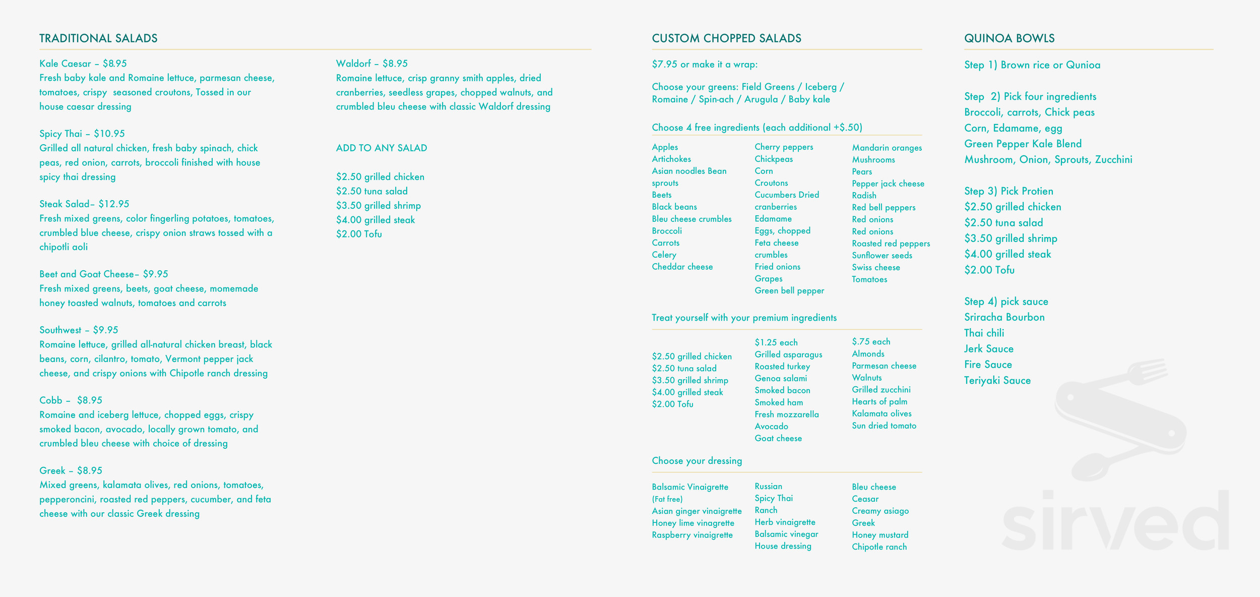 Bailey & Sage menu in Boston, Massachusetts, USA