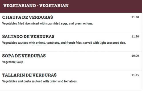 Inti Peruvian Restaurant menu in Los Angeles, California, USA