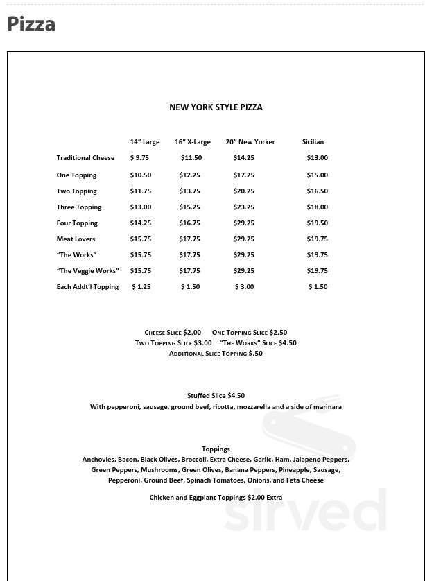 Menu - Monroe GA's Rockys Pizzeria & Grill | Sirved