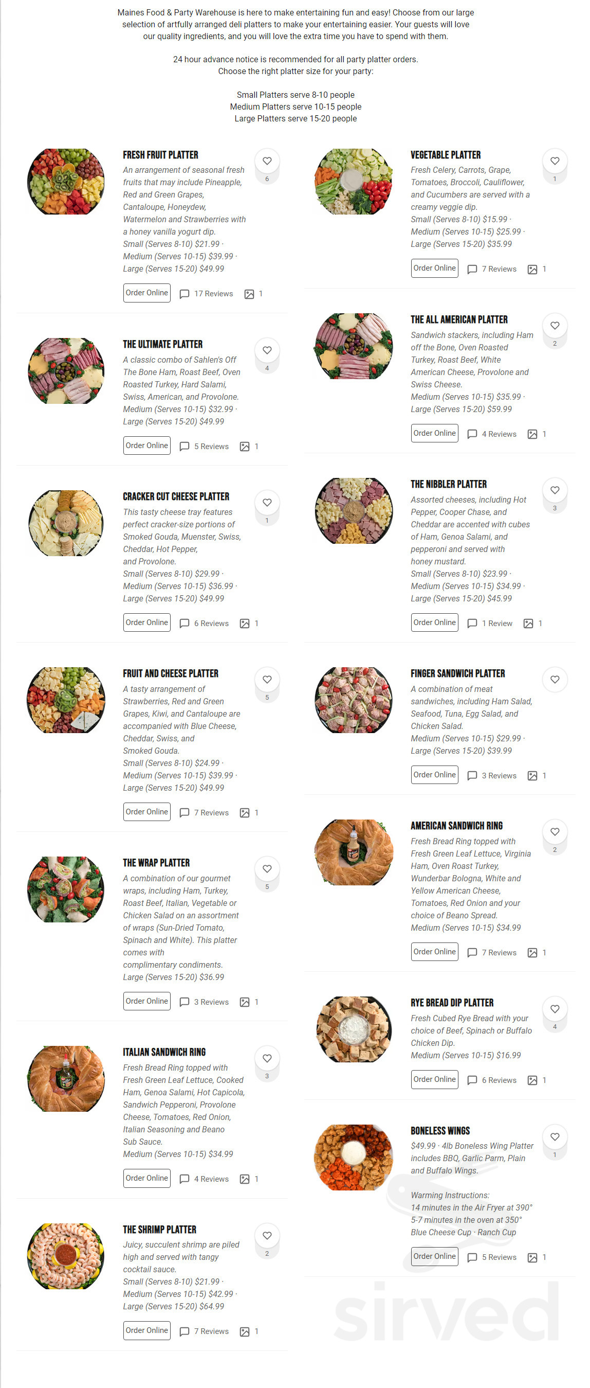 Menu for Maines Food & Party Warehouse in Binghamton, NY | Sirved