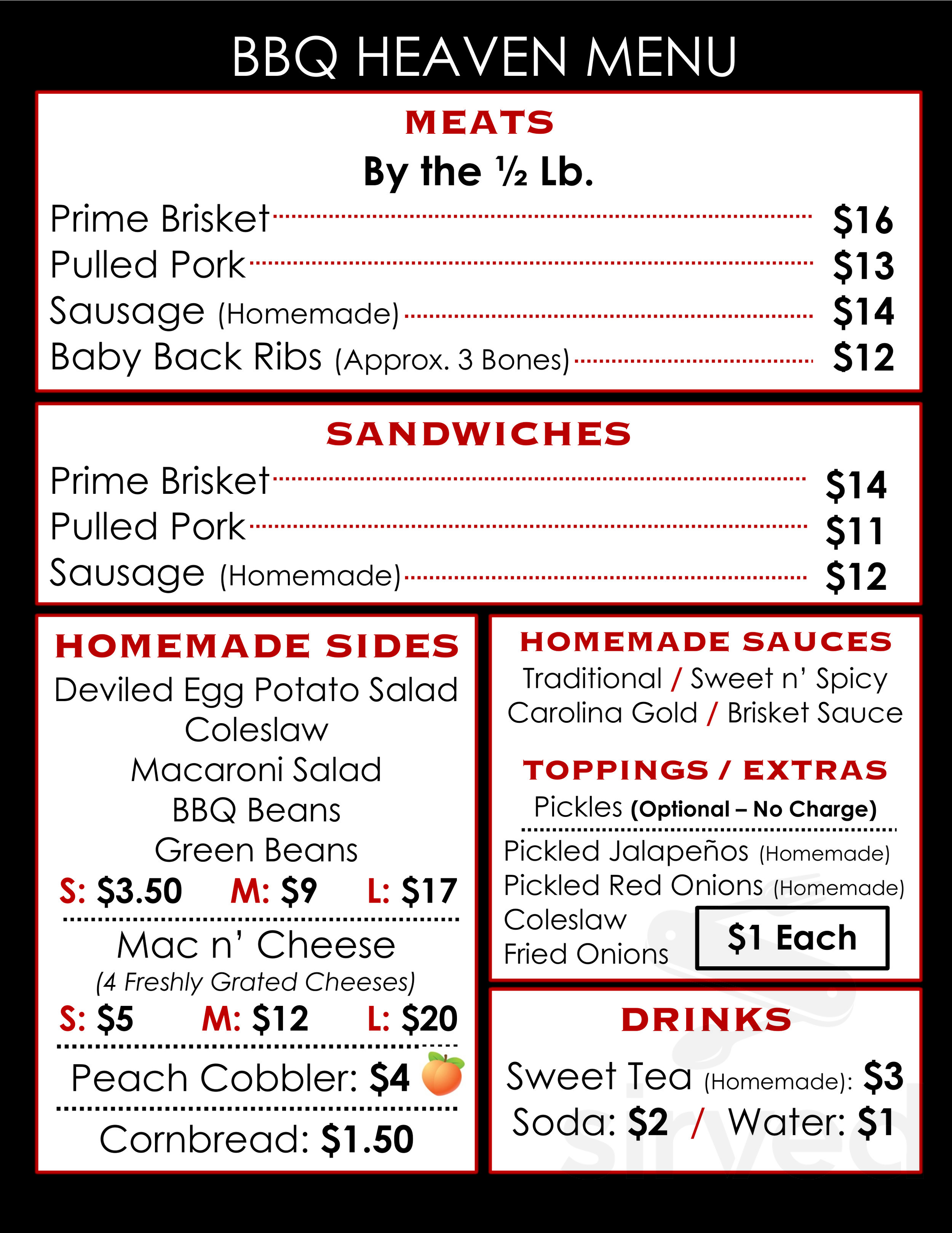 Menu for BBQ Heaven in Colorado Springs, CO | Sirved