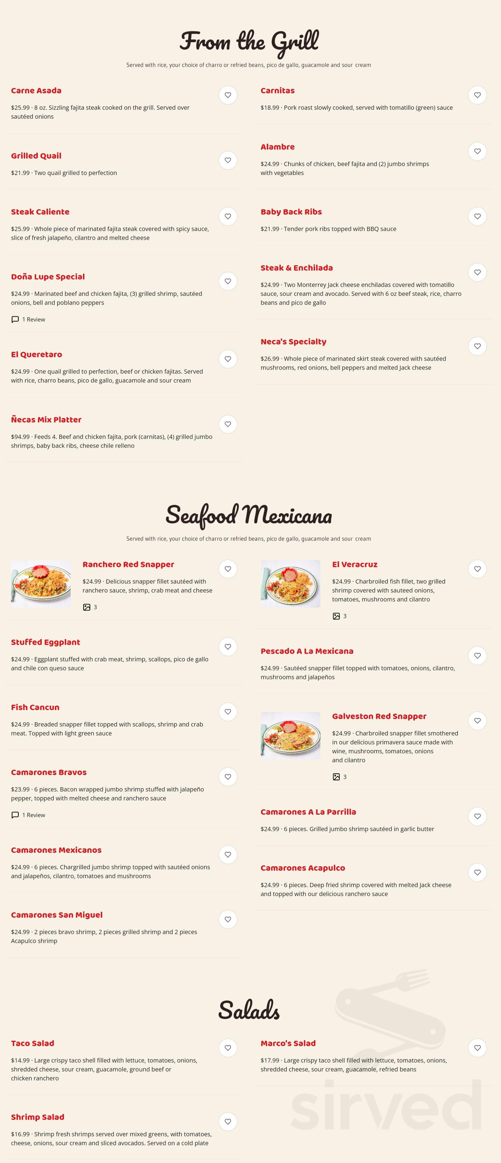 Menu - Fulshear TX's Neca's | Sirved