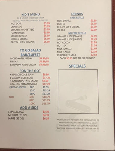 Kinfolks menu in Greenville, Missouri, USA