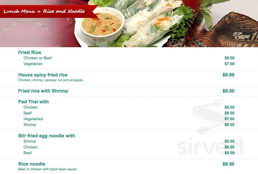 Thai Bamboo Restaurant menu in Barrie, Ontario, Canada
