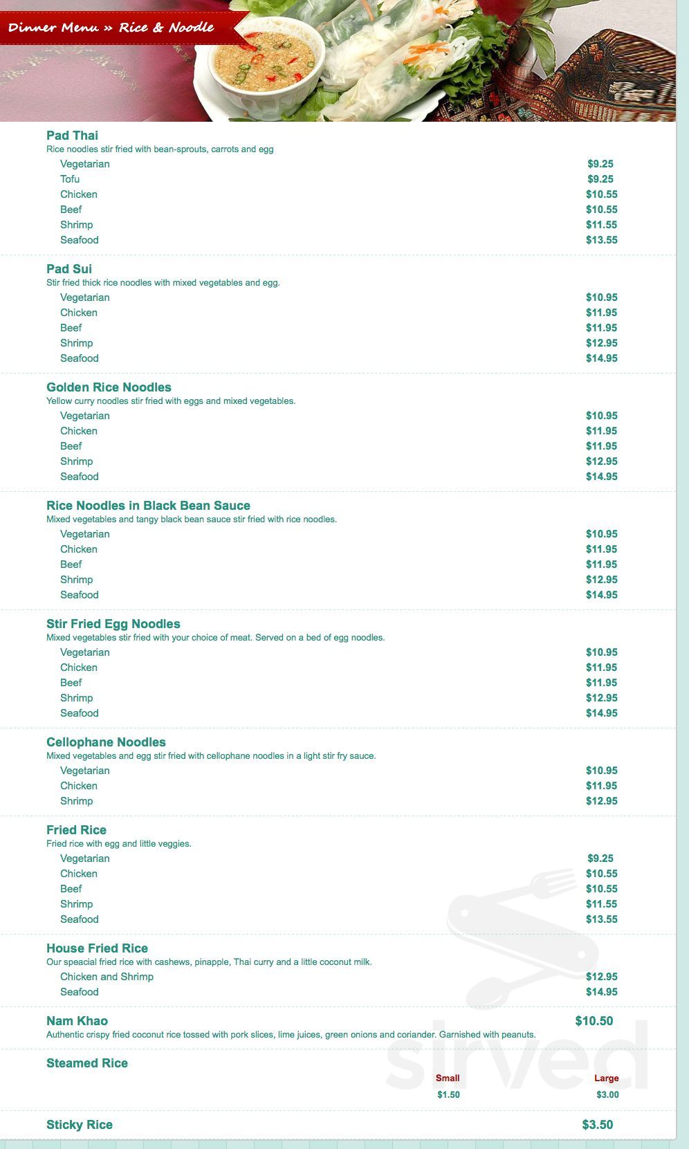 Thai Bamboo Restaurant menu in Barrie, Ontario, Canada