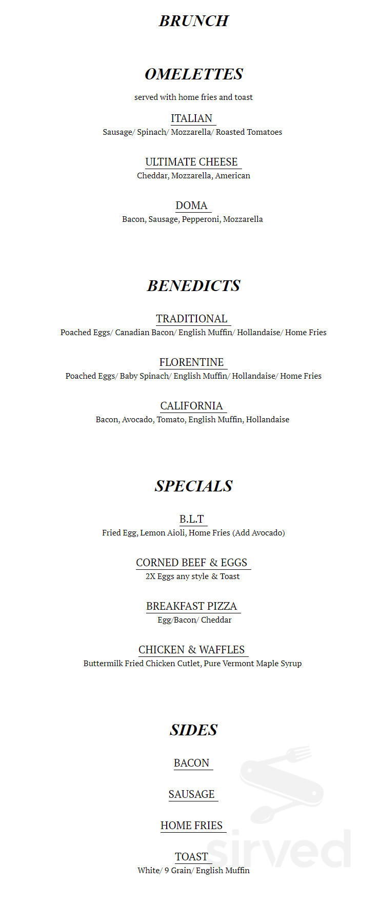 Menu for Doma On Main in Branford, CT | Sirved