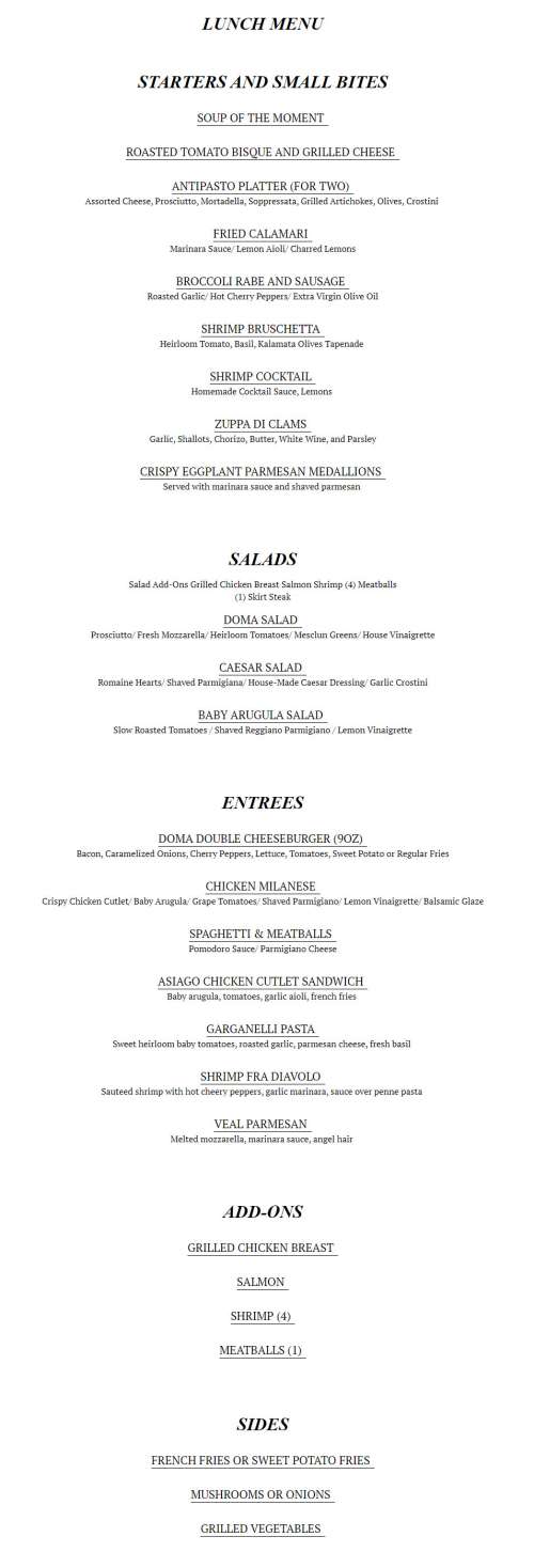 Doma On Main menu in Branford, Connecticut, USA