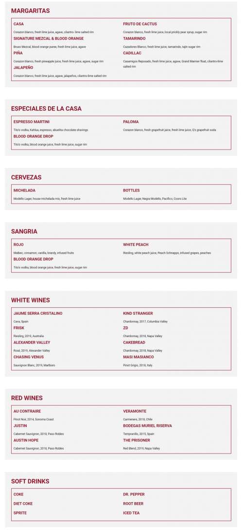 Mole' Sedona menu in Sedona, Arizona, USA