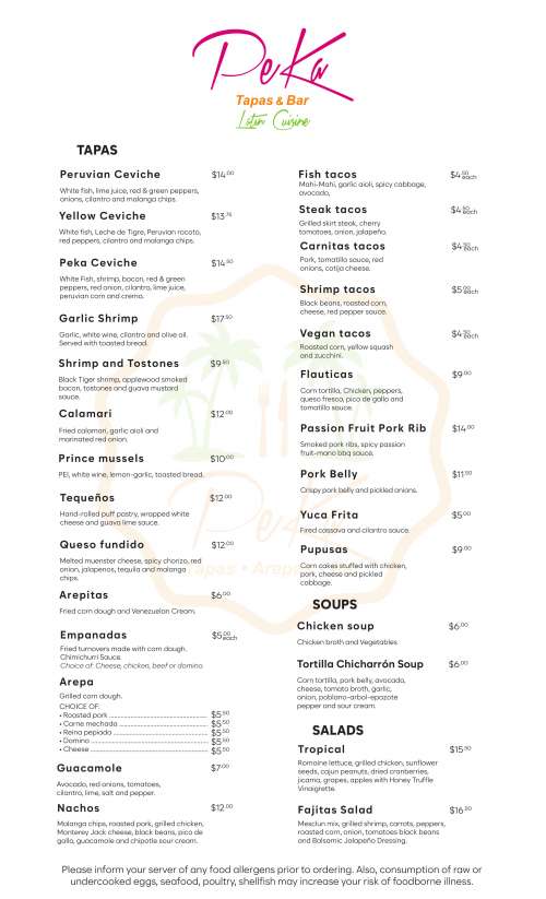 Peka Restaurant menu in Brighton, Massachusetts, USA