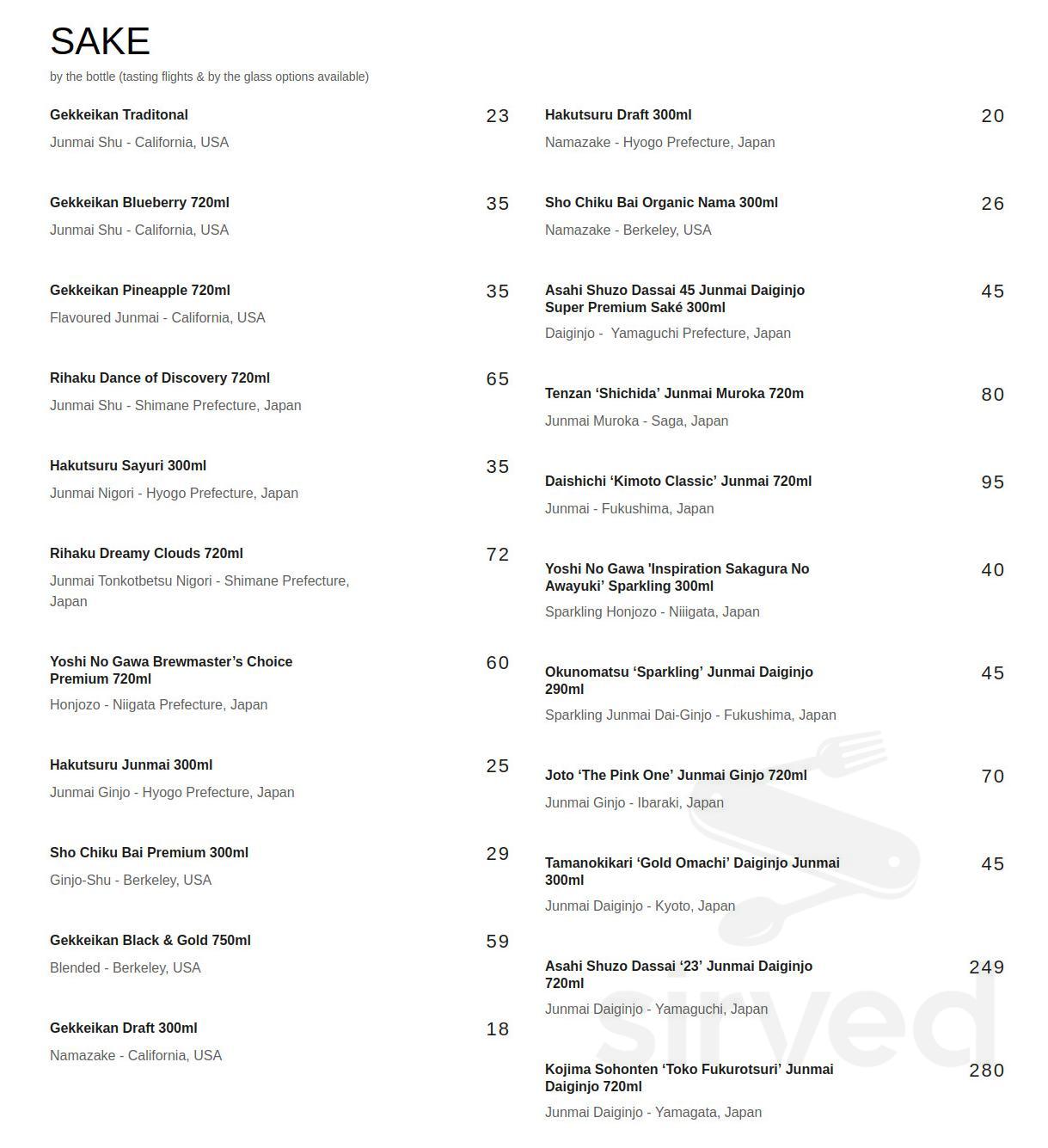 Menu - Halifax NS's Kyo Kitchen & Bar | Sirved