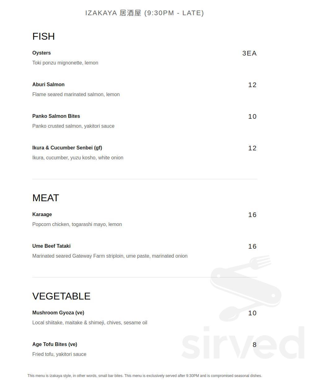Kyo Kitchen & Bar menu in Halifax, Nova Scotia, Canada