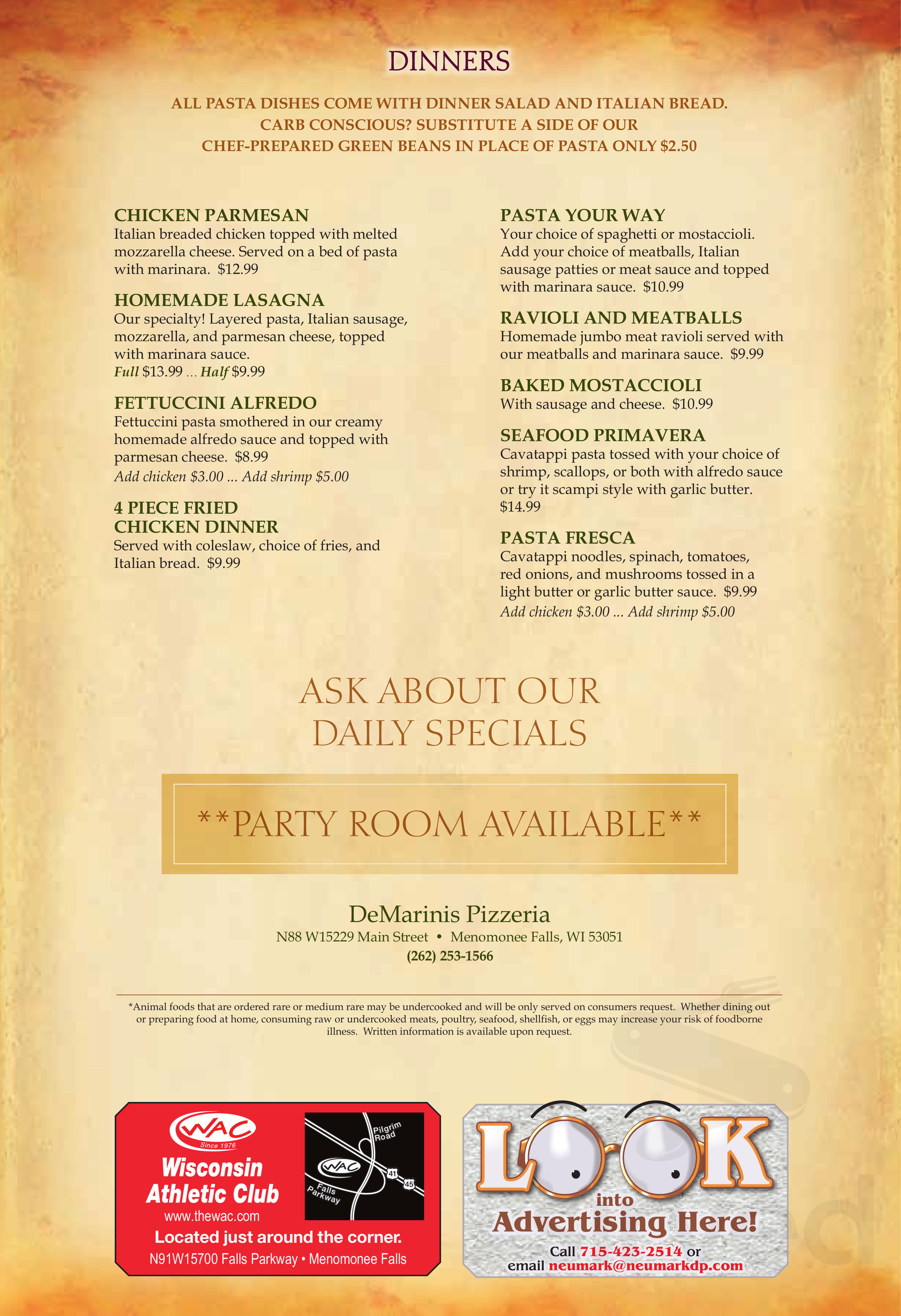 De Marinis Pizzeria menu in Menomonee Falls, Wisconsin, USA
