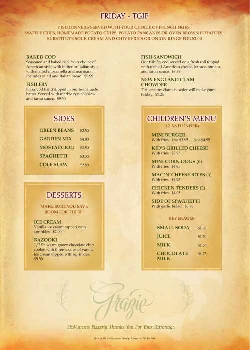 De Marinis Pizzeria menu in Menomonee Falls, Wisconsin, USA
