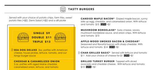Menu for Sea Dog Brewing Company Topsham in Topsham, ME | Sirved