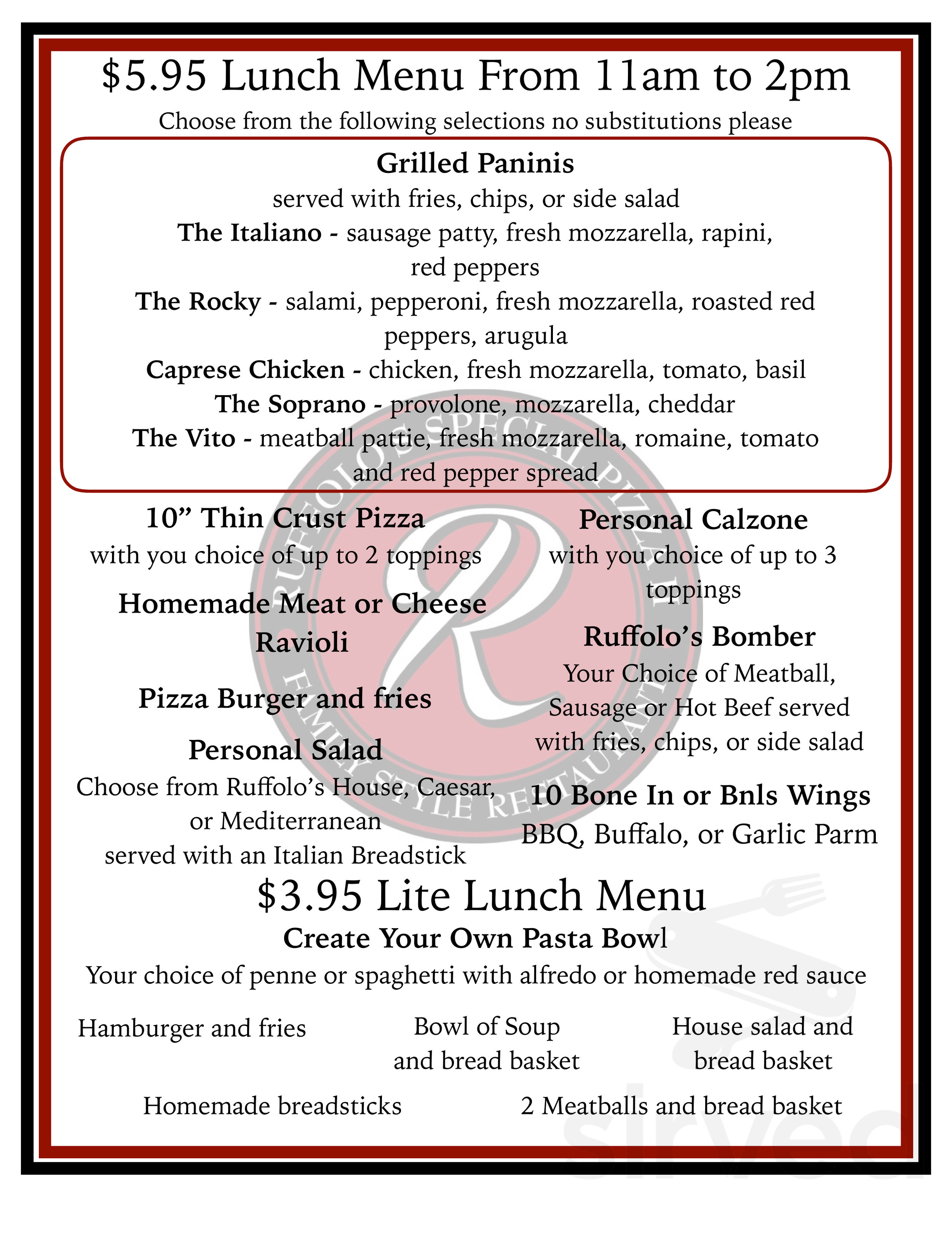 Ruffolo's Special Pizza 2 menus in Kenosha, Wisconsin, United States