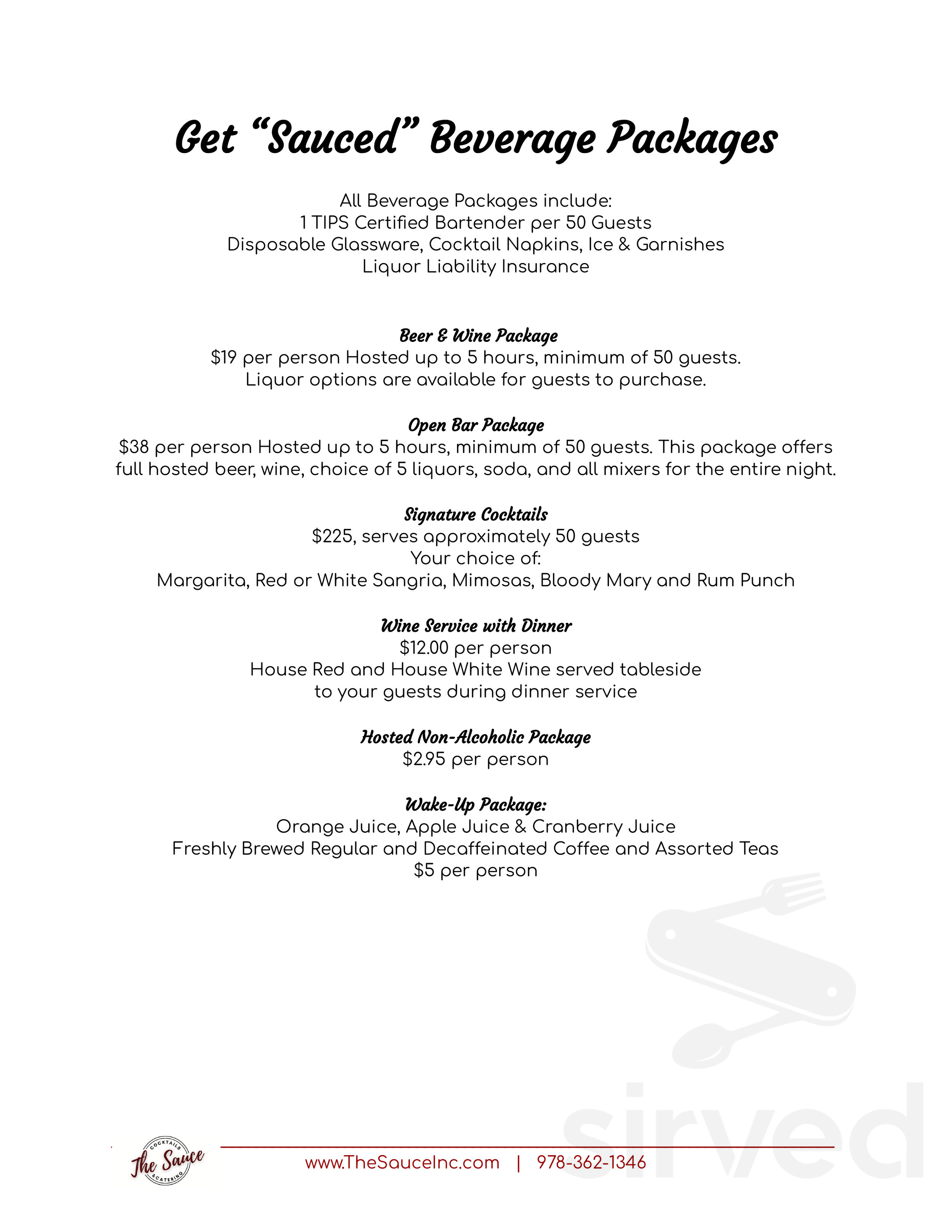 The Sauce Cocktails & Catering (Formerly Swanson Meadows Eve menu in ...